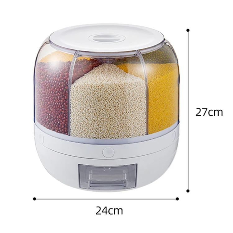 Grain Buckets Rice Container Storage 6-grid Rotating Food Dispenser ...