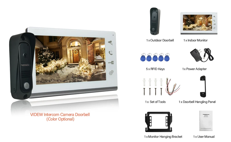 VIDEW 4 Wired Video Intercom System - RFID Unlock Camera Doorbell with ...
