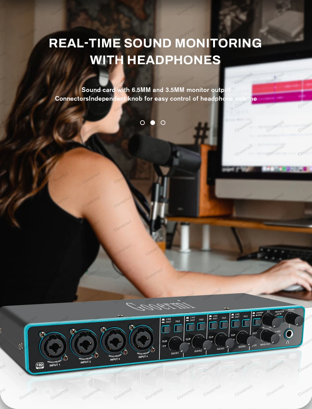Gooermi UMC404 USB Audio Interface Sound Card with Mic Preamplifier for ...