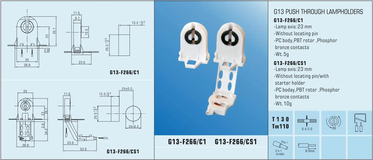 G10q Surface Mounted Lampholder - White PC Lamp Socket
