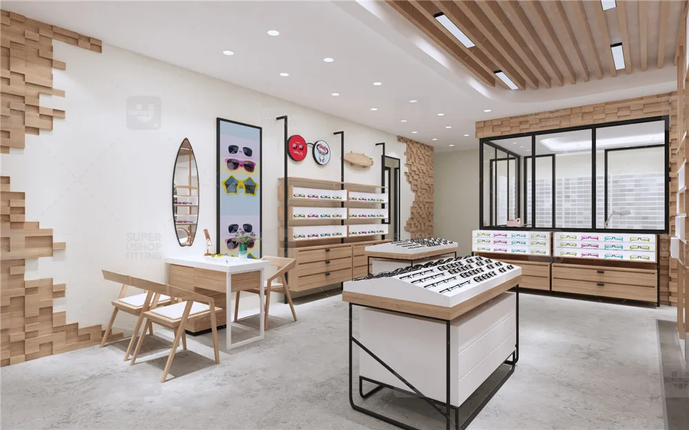 Fashion Optical Shop Interior Design Decoration Custom Wooden Sunglass Wall Display Cabinet ...