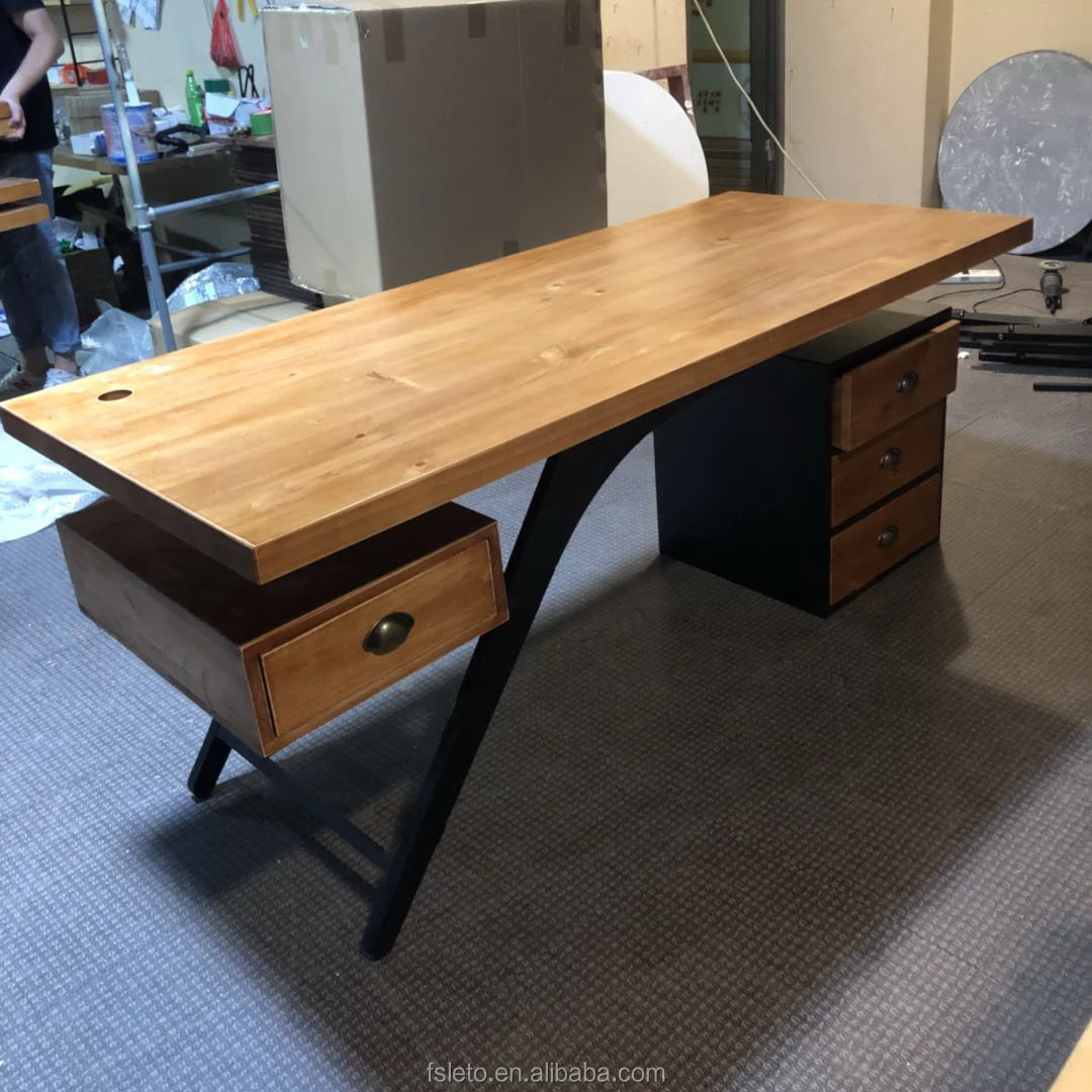 Industrial Solid Wood Office Desk - Modern Design 175x75x75cm, Custom ...