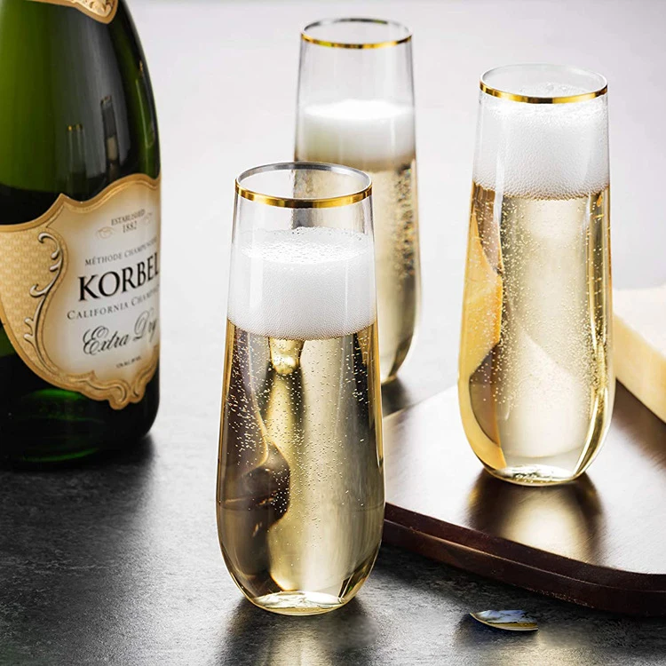 Customize Gold Rim Stemless 250ml Champagne Luxury Coupe Champagne ...
