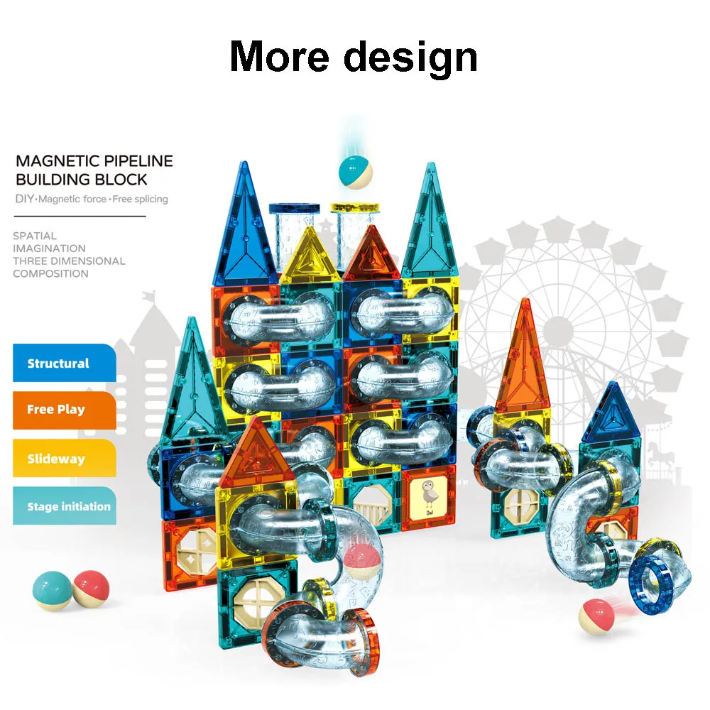 97pcs Diy Assembled Magnetic Building Blocks Track Set Kids Magnetic ...