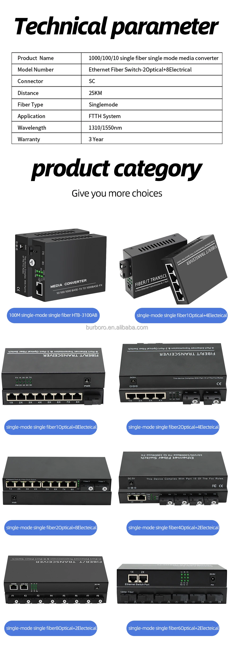 Single Mode Rj45 Optical Fiber Switch 6 Port 2 Electricity Sc Fiber ...