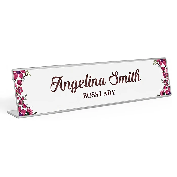 Custom Desktop Clear Acrylic Nameplate Stand Free Standing Acrylic Name ...