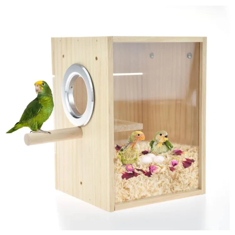 Wooden Acrylic Transparent Breeding Box Bird Nest Box Parakeet Breeding ...