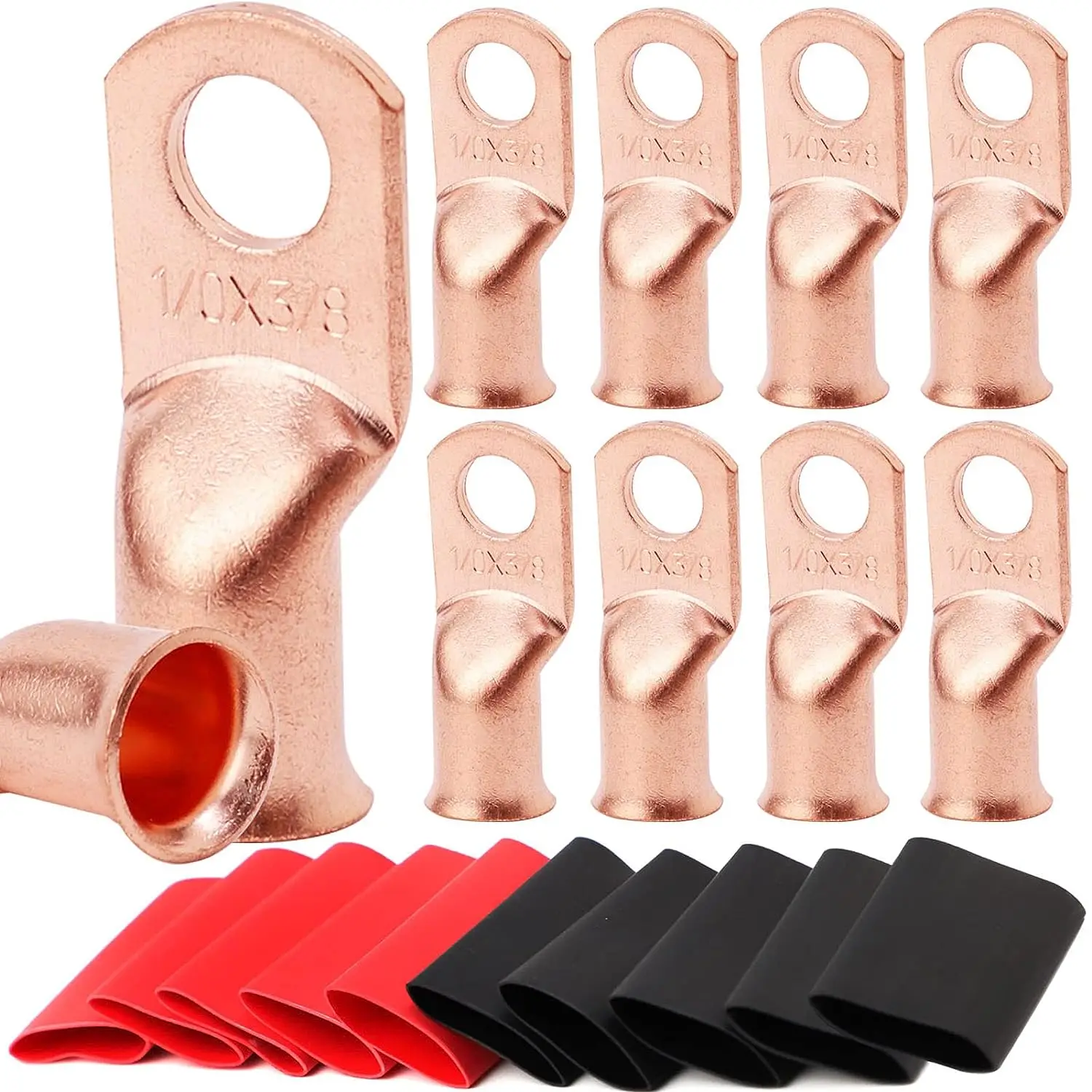 160Pcs Copper Wire Lugs with Heat Shrink Tube Battery Cable Ends Ring ...