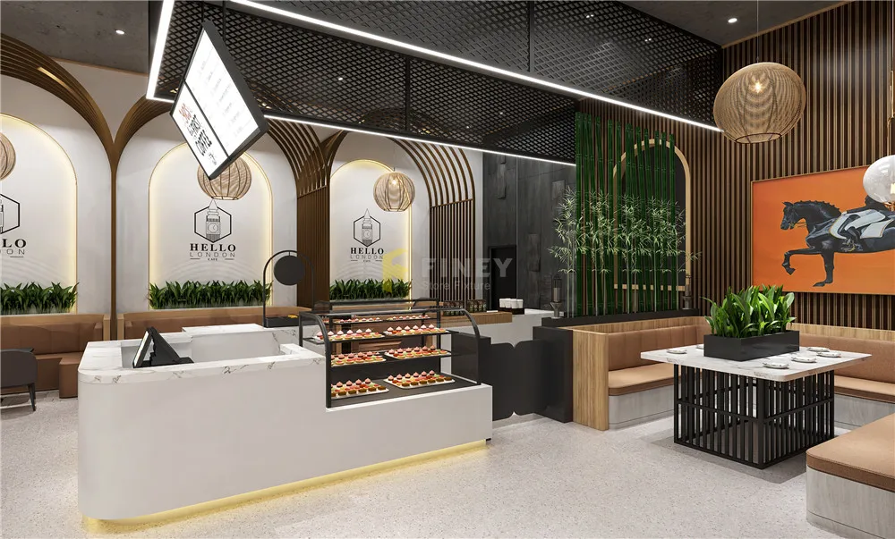 Custom Modern Coffee Shop Interior Design - Marble Counters