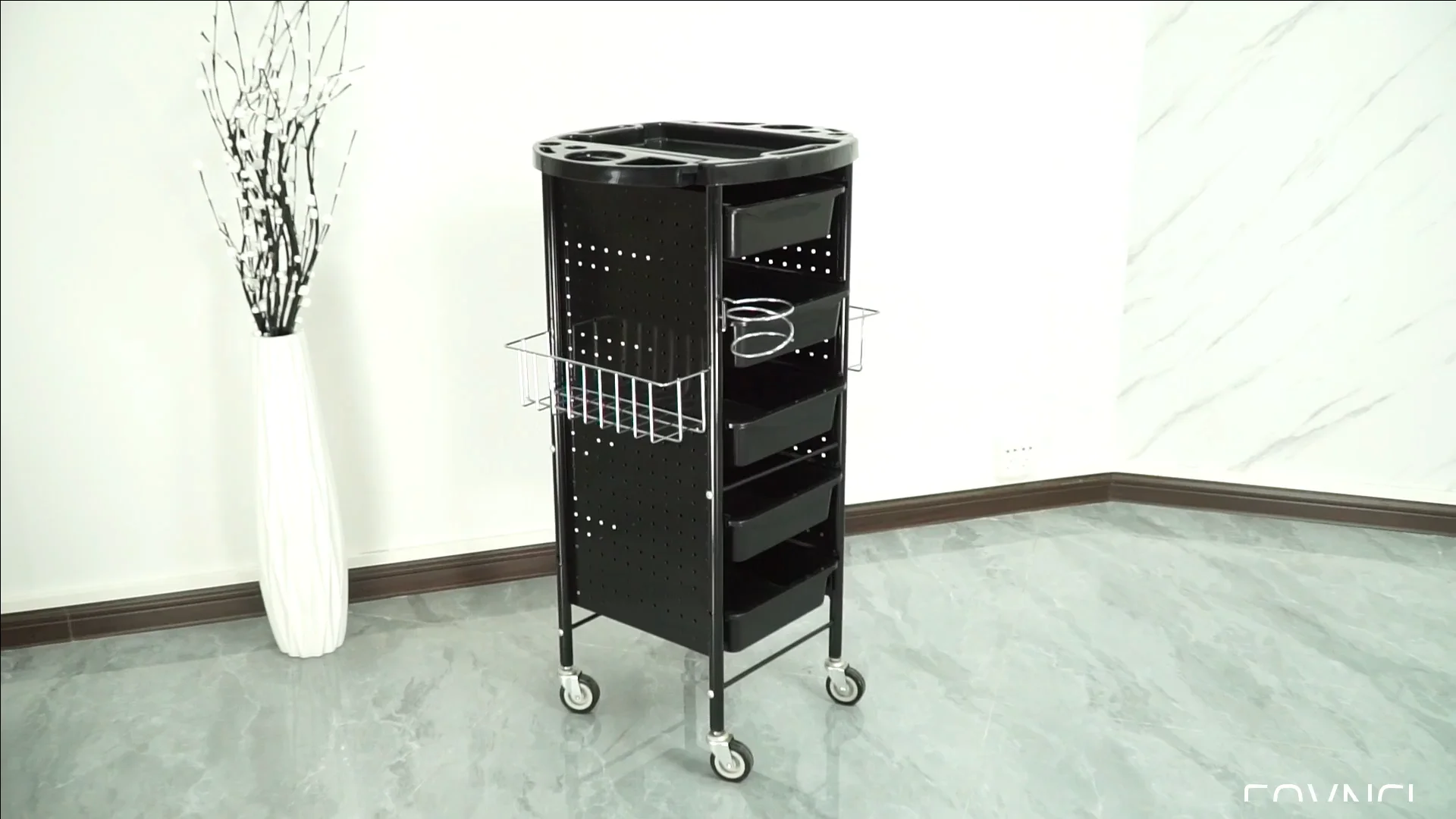 Removable Black Salon Furniture Trolley Storage Cart With 5 Storage ...