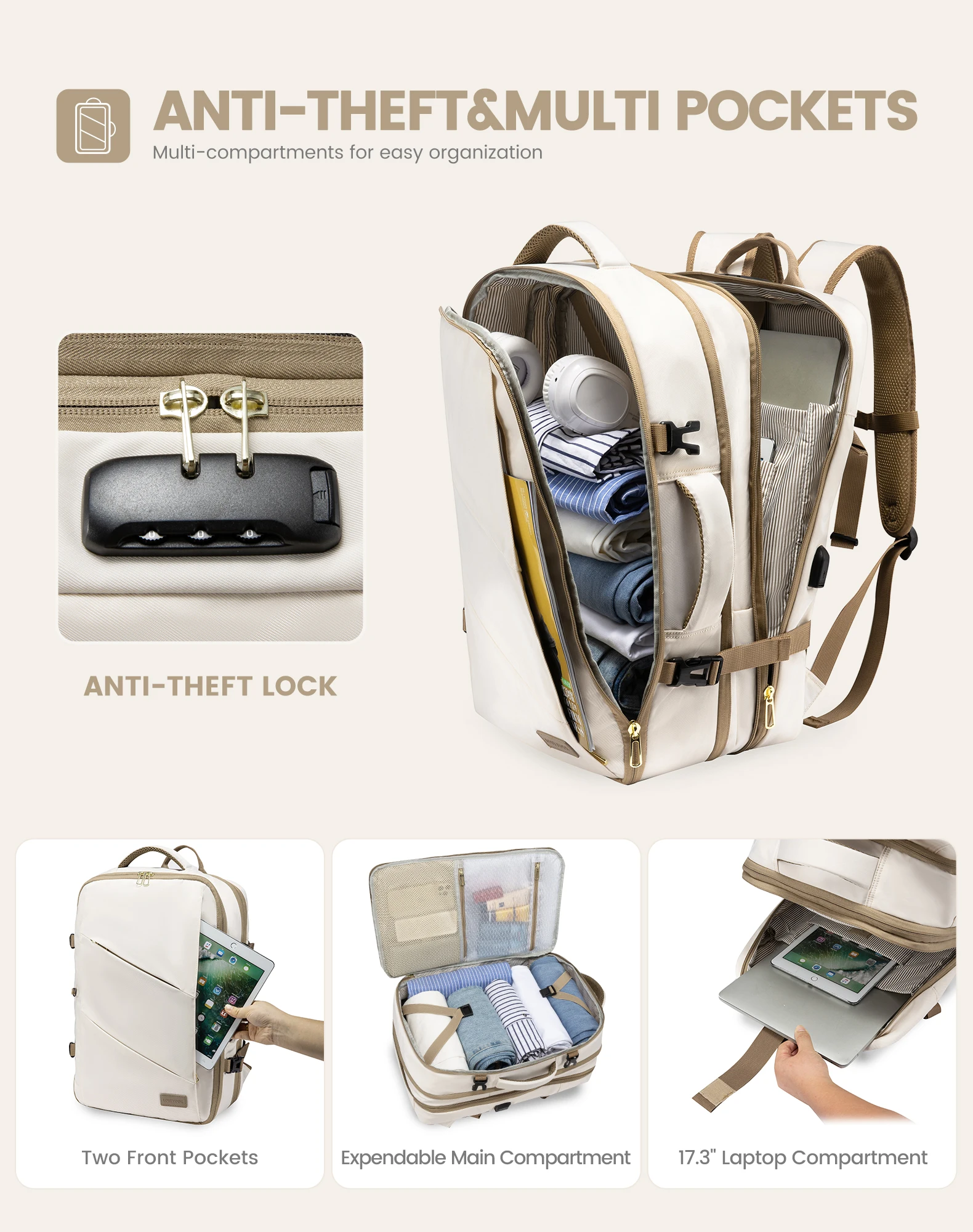 2024 Fashion 4pc/set Travel Backpack Waterproof Expandable 40l Tsa ...