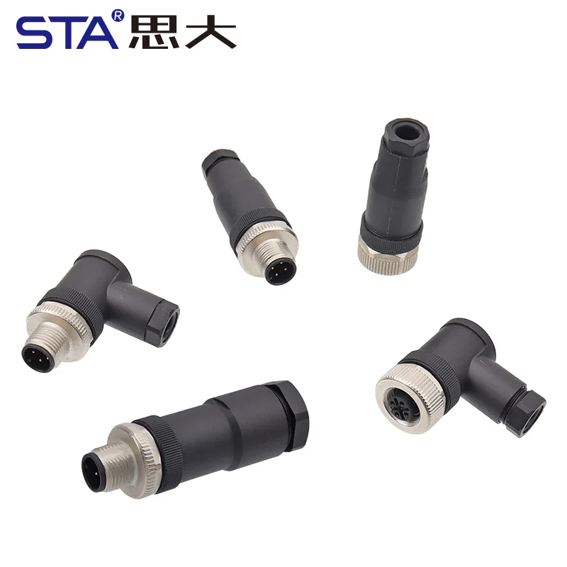 M12 Aviation Plug Screw Straight/Angled Male Female Plastic Assembled ...