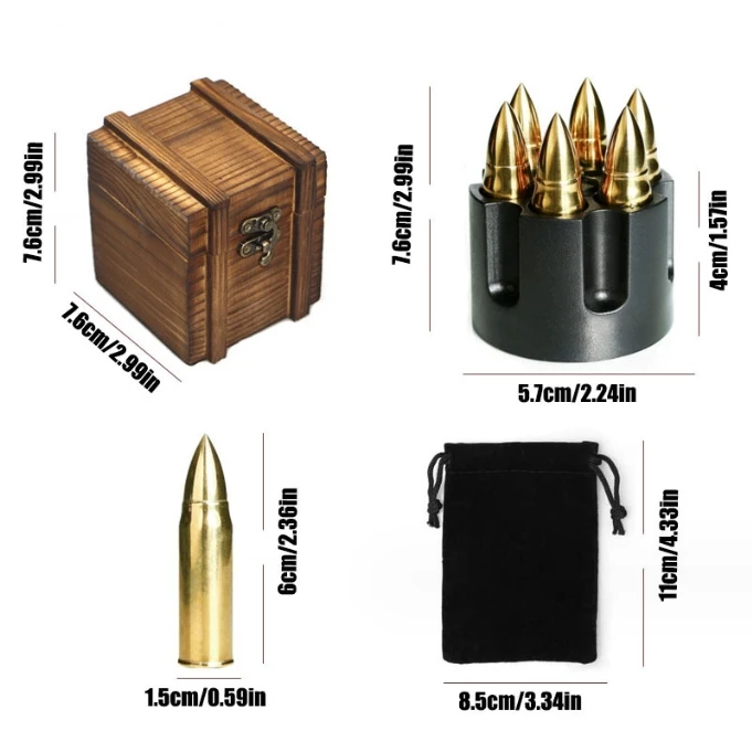 Custom Metal Whiskey Bullet Stones Reusable Ice Cube Set Stainless ...