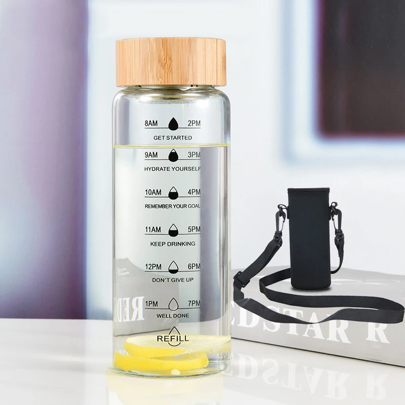 Gradient Color Reusable Motivational Glass Water Bottle Time Maker Food ...