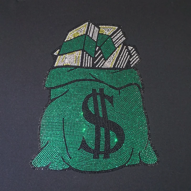 Money Chaser Dollar Sign Garment Custom Rhinestone Accessories Iron On ...