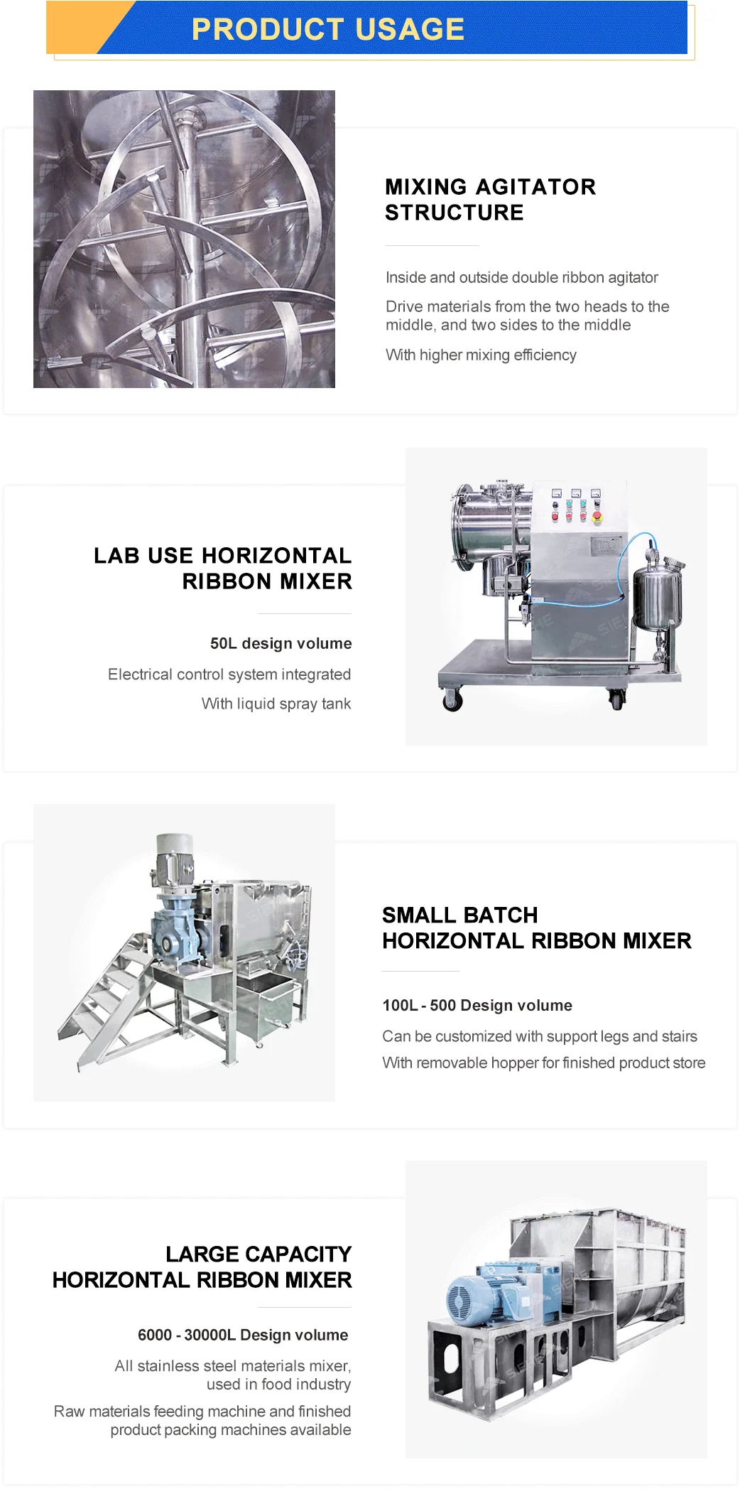 200L Powder Mixing Machine Blender Mixer for Powder Horizontal Ribbon ...