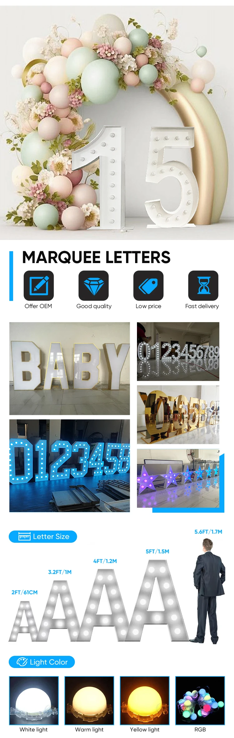 Large RGB LED Marquee Frame with Letter Numbers for Event Wedding or ...