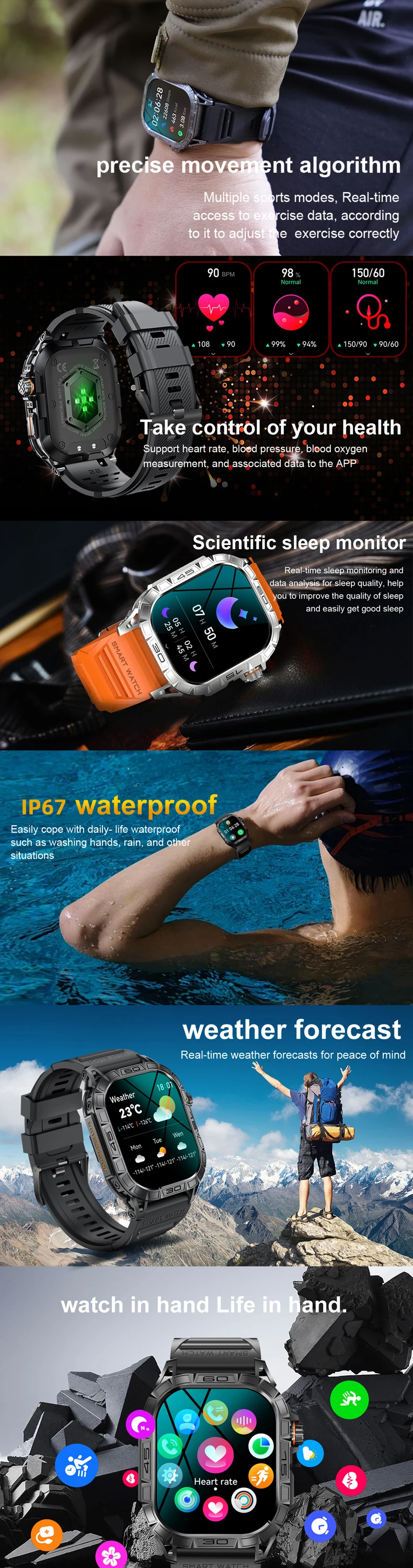 Smart Watch 1.96 Inch Amoled Hd Screen Bt Calling Smartwatch Outdoor ...