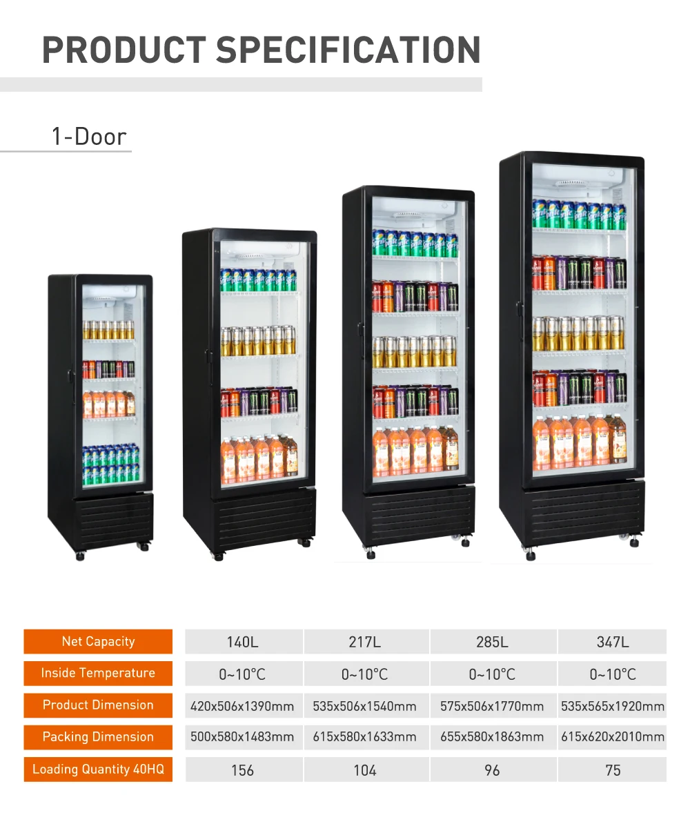 Multi Layers Three Glass Doors Supermarket Equipment Beverage Display ...