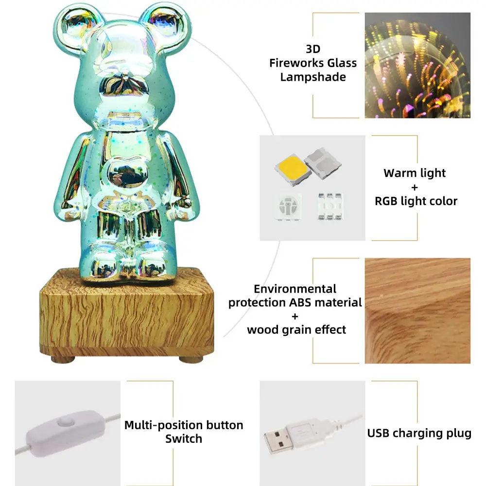 3d Firework Bear Lamp Projection Colorful Bear Decorative Variable 8 ...