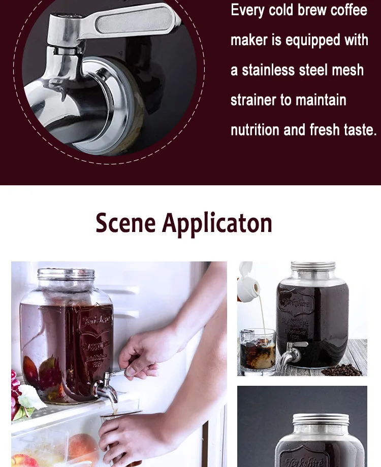1 Gallon Glass Cold Brew Coffee Beverage Dispenser Mason Jar Coffee ...