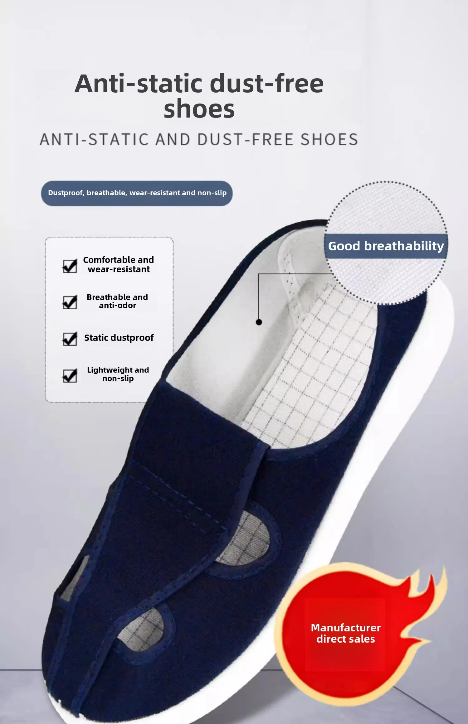 Baichen Anti-Static ESD Shoes for Men Women PU Thickened Soft Sole Odor ...