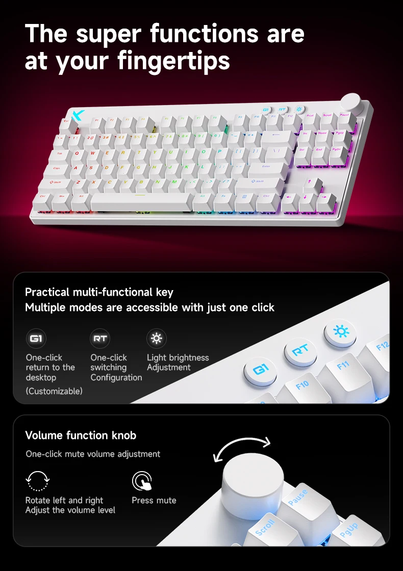 MCHOSE Mix 87 Mechanical Gaming Keyboard - 8k Polling Rate, RGB Backlit ...