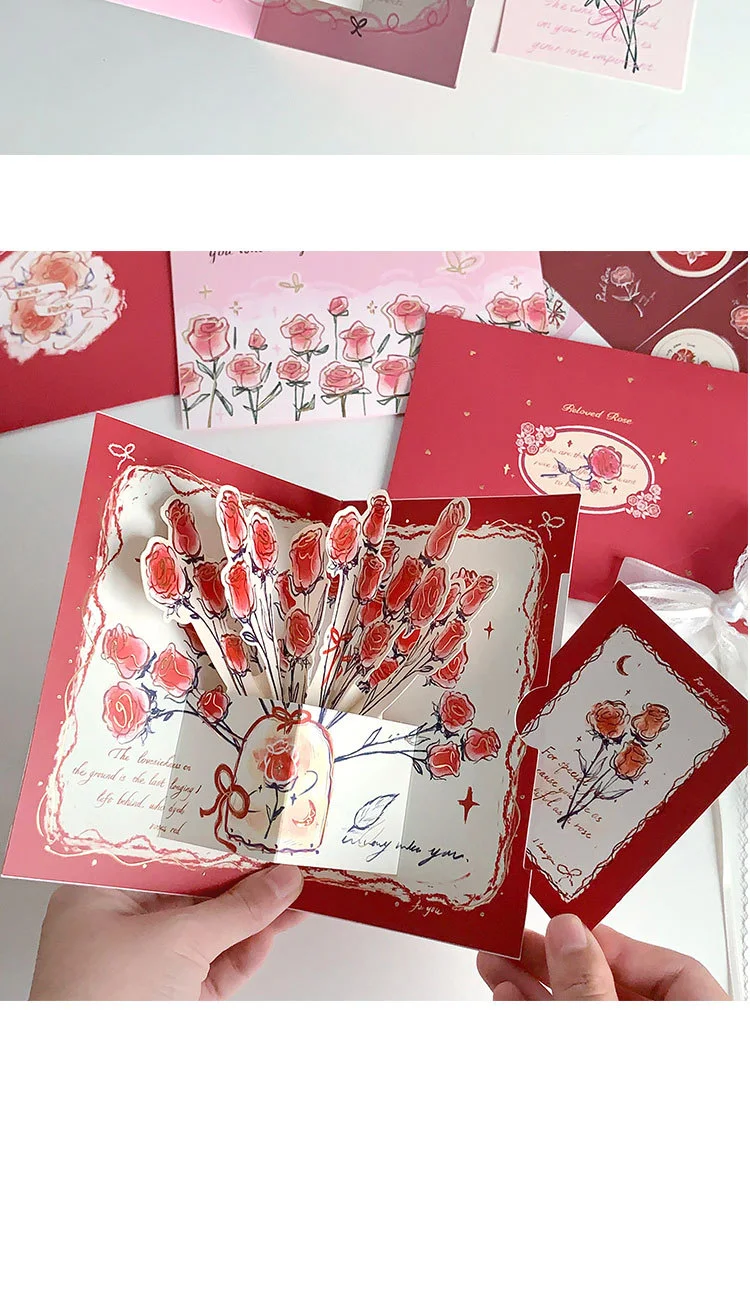 Custom 3D Retro Festival Rose Flowers Blessing Card PACK for Valentine ...