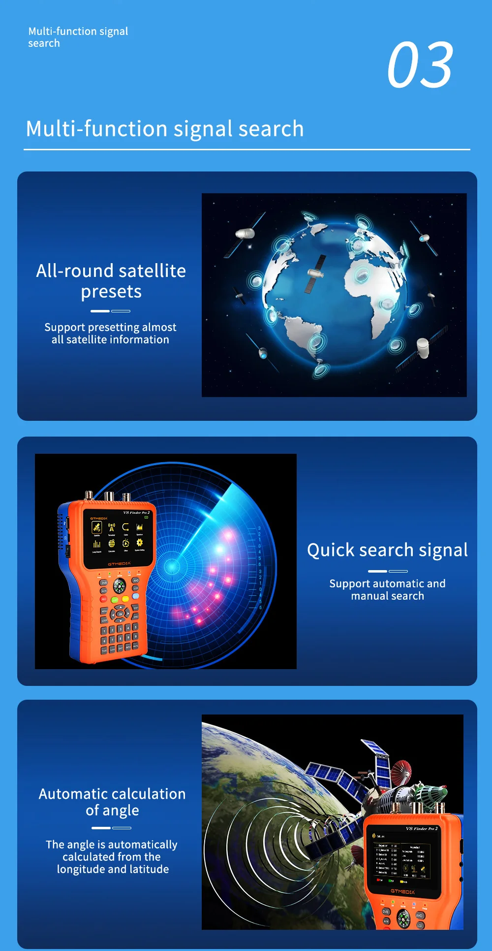 V8 Pro Digital Satellite TV Dish Meter Finder for EU US UK