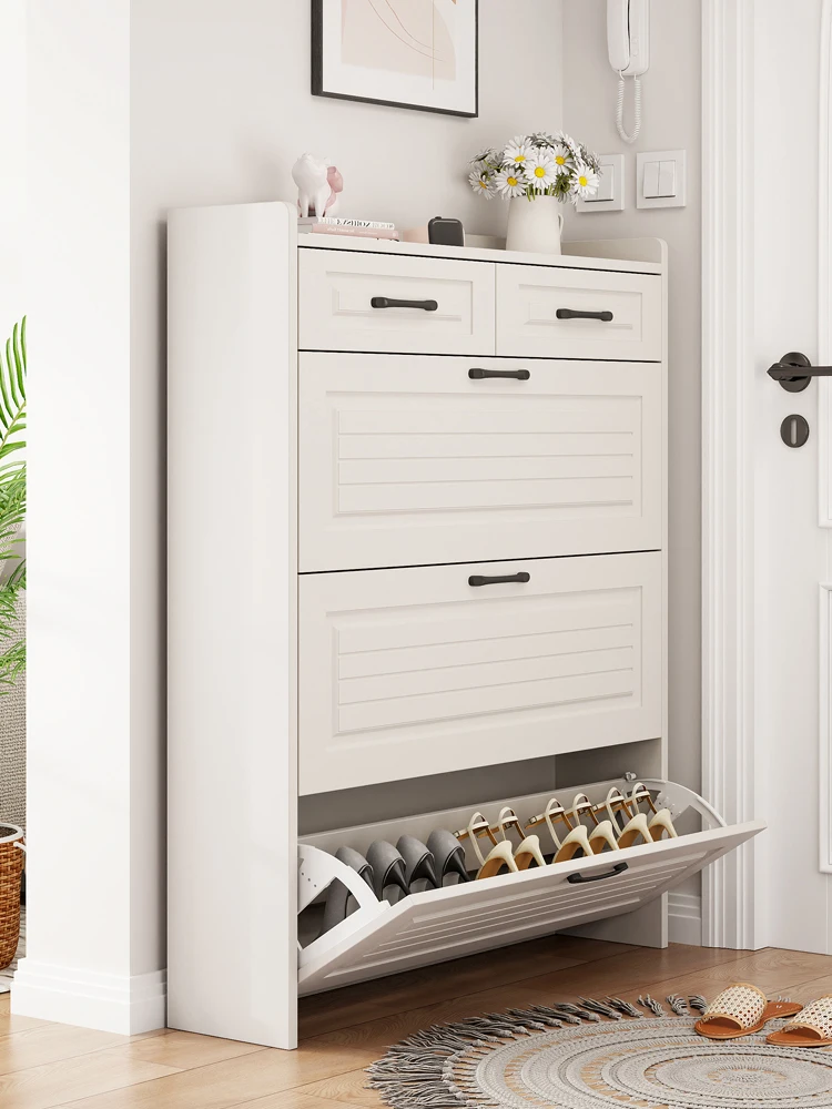 Wooden Shoes Rack Cabinet White Customized Height 128.1cm Shoe Storage ...