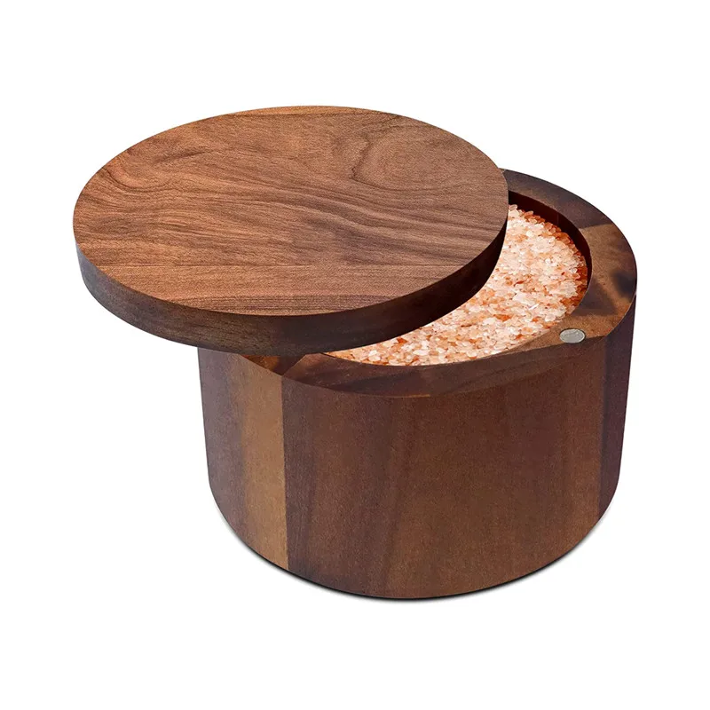 Gourmet Kitchen Table Acacia Wood Salt Cellar Seasoning Shakers Salt ...