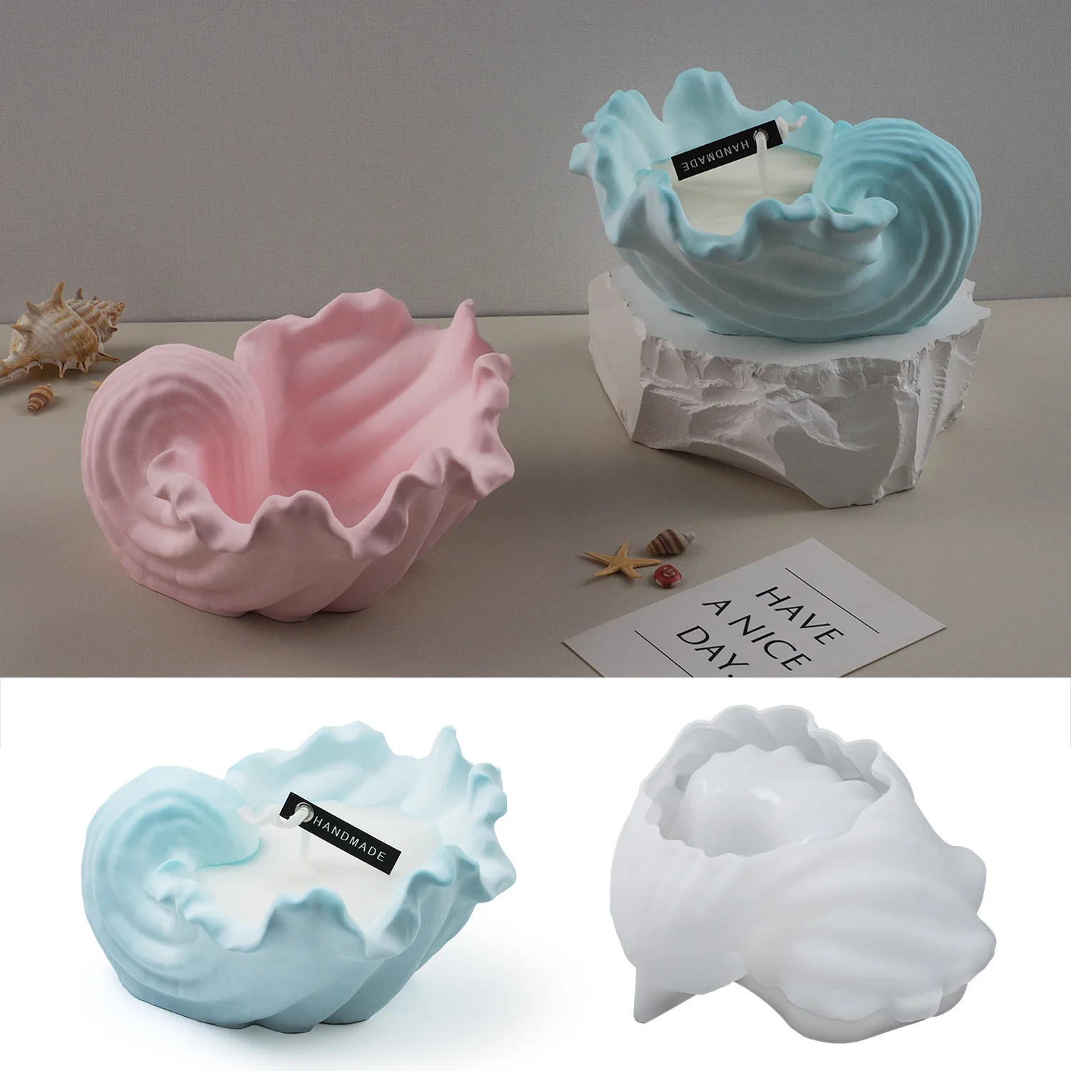 A409 Conch Shell Candle Cup Silicone Mold Ocean Style Gypsum Cement ...