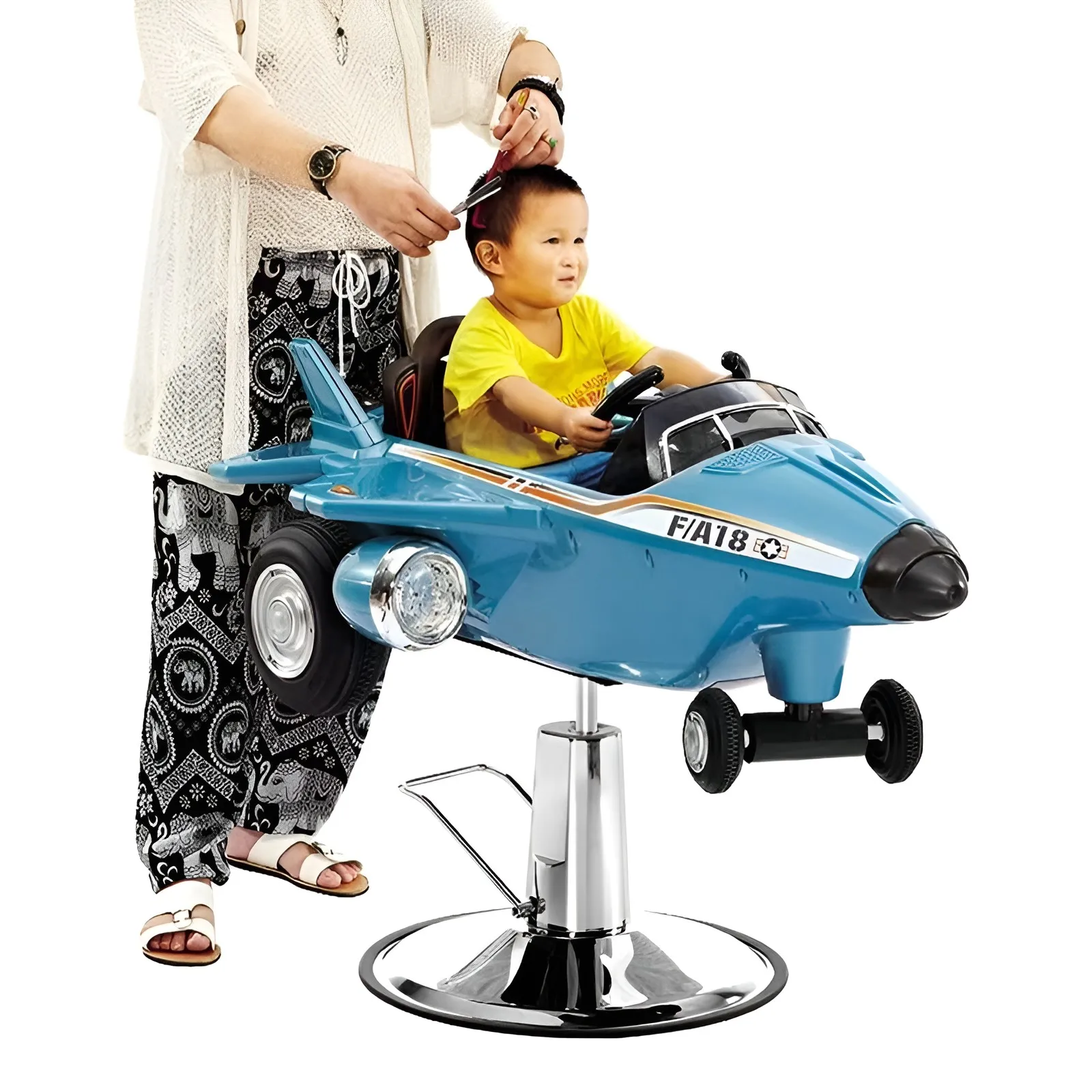 Blue Kids Barber Chair Hair Salon Furniture Car Shape Toy Hair Cutting ...