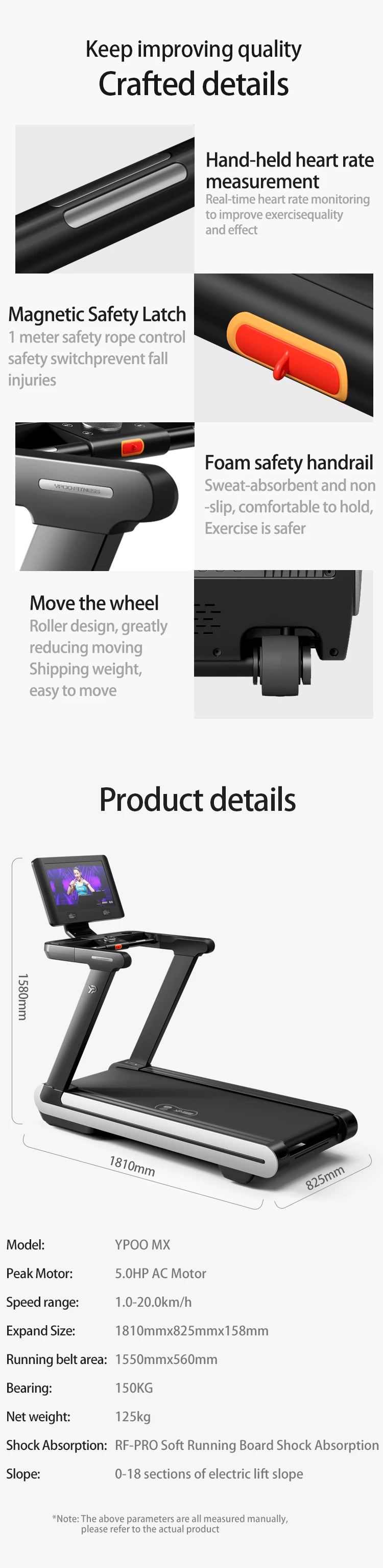 Ypoo Exercise Running Machine Big 18.5 Inch Screen Incline Semi ...