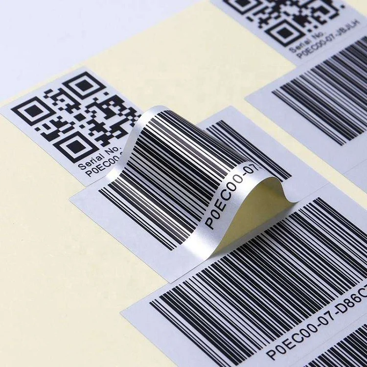 Customized Waterproof Plastic Sticker Printing Private Matte Silver Serial Number Barcode ...