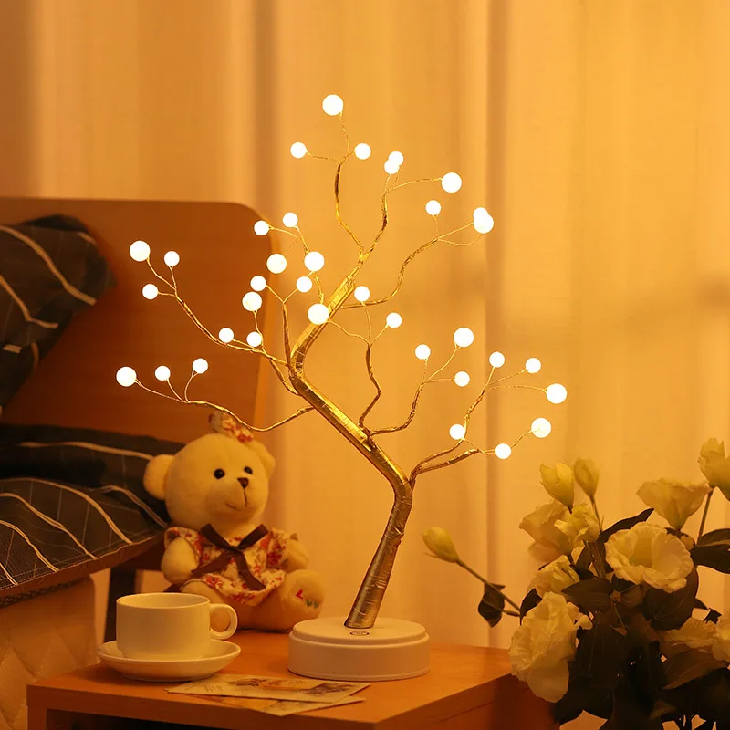 Fashion Led Copper Wire Shimmer Tree Light 36 Led Pearl Battery Usb ...
