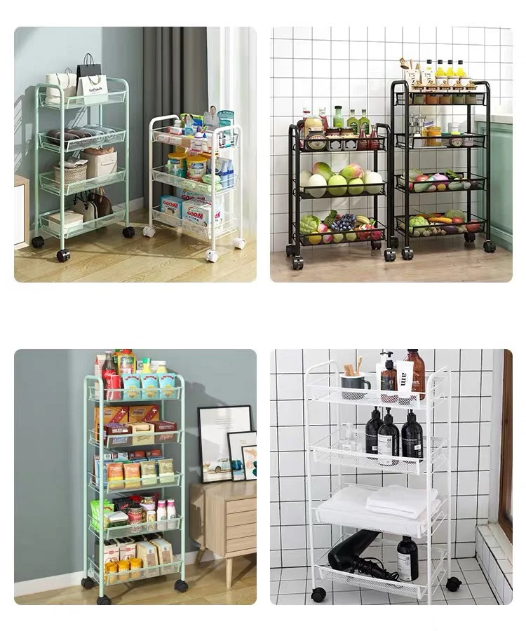 Best Selling Metal 4 Tier Kitchen Organizer Mobil Push Cart Storage ...