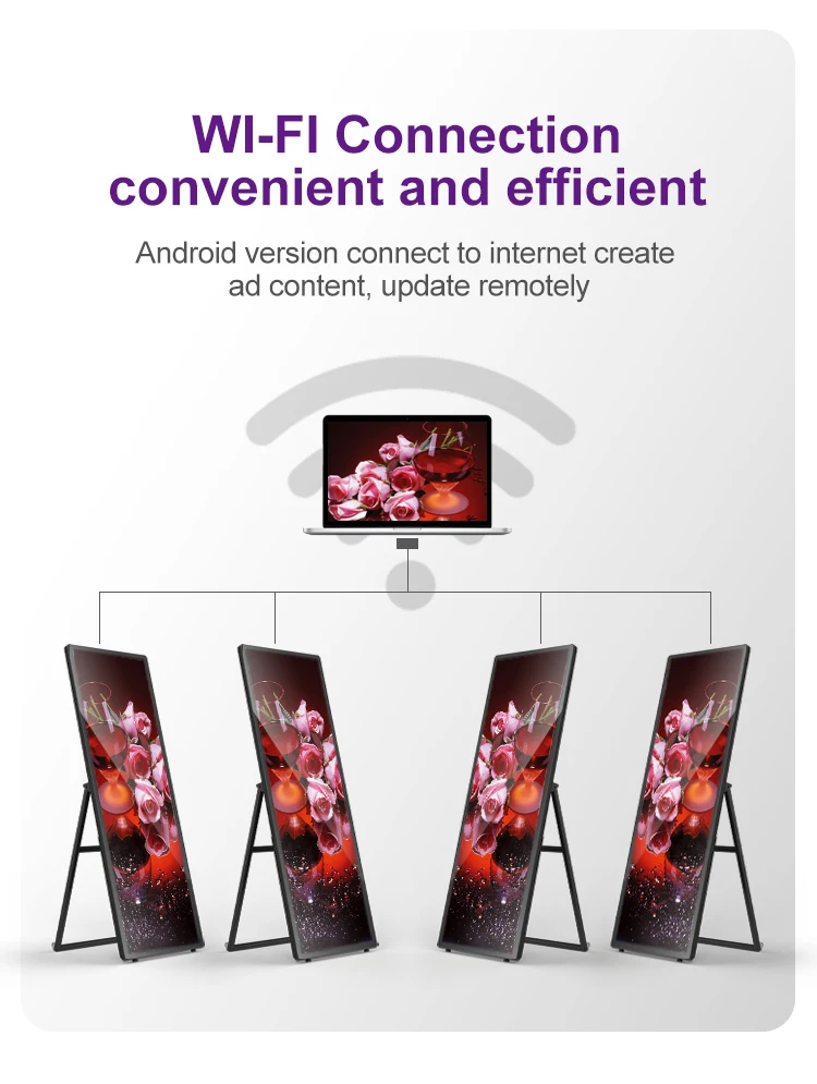 75 Inch Full Screen Portable Digital Poster - 4K Display