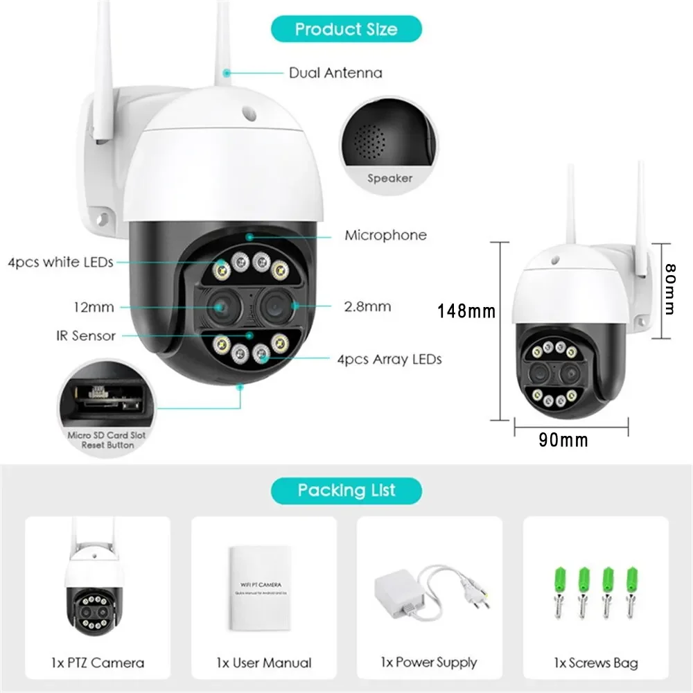 8mp 4k Ptz Ip Camera 8x Hybrid Zoom 2.8+12mm Dual Lens Hd Video Surveillance Camera 4mp Human ...
