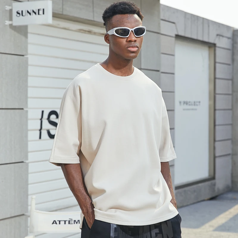 High Quality Mens Dropped Sleeve Tee Shirt Loose Luxury Drop Shoulder ...