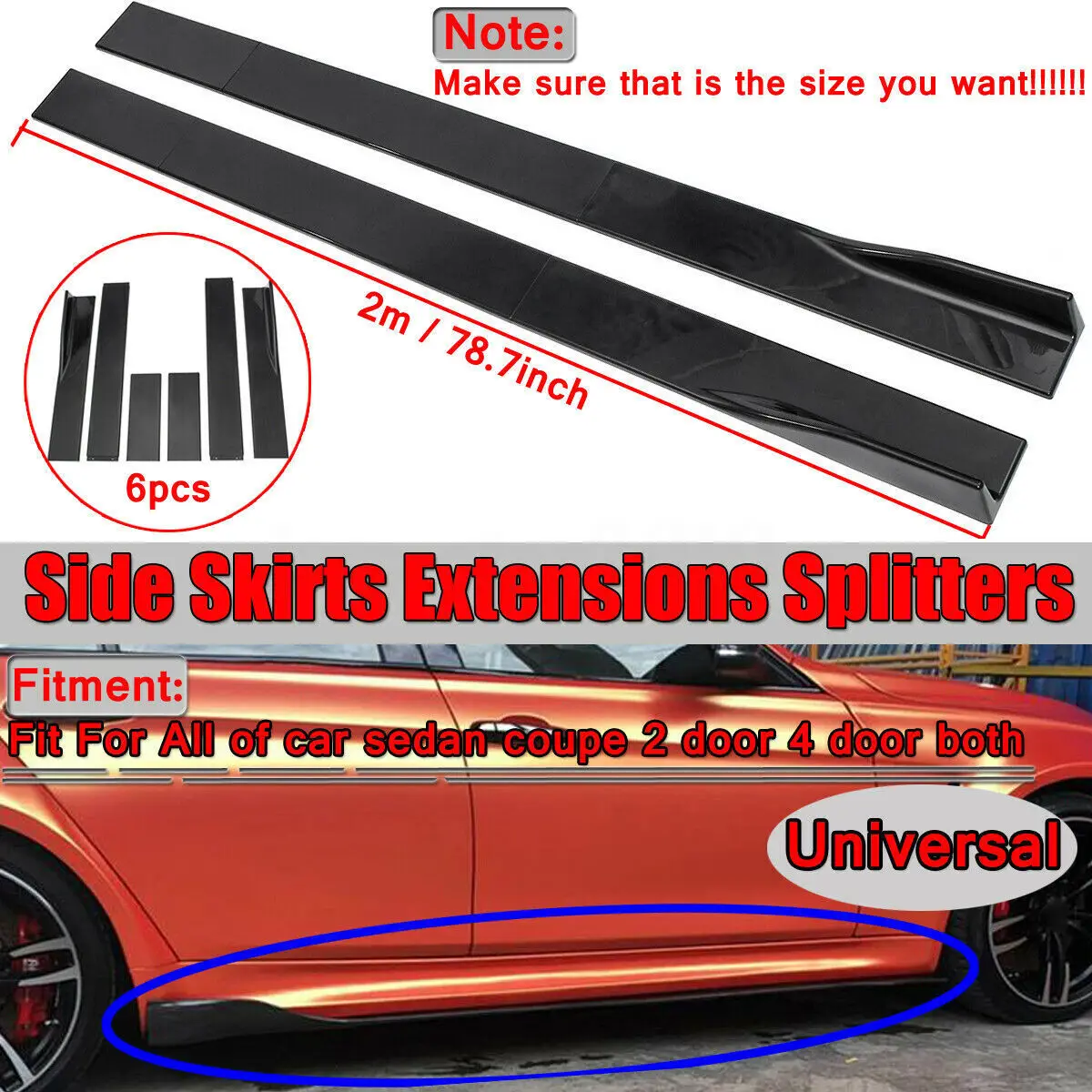 78.7" Side Skirt Rocker Panel Lip For Vw For Golf For Jetta For Passat ...