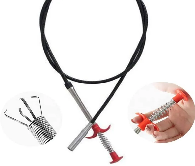 K19 1.6m Household Sewer Filter Tool Drain Hook Wire Spring Cleaner ...