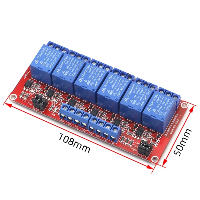 6-way relay module 5V/12V/24V with optocoupler isolation support for ...
