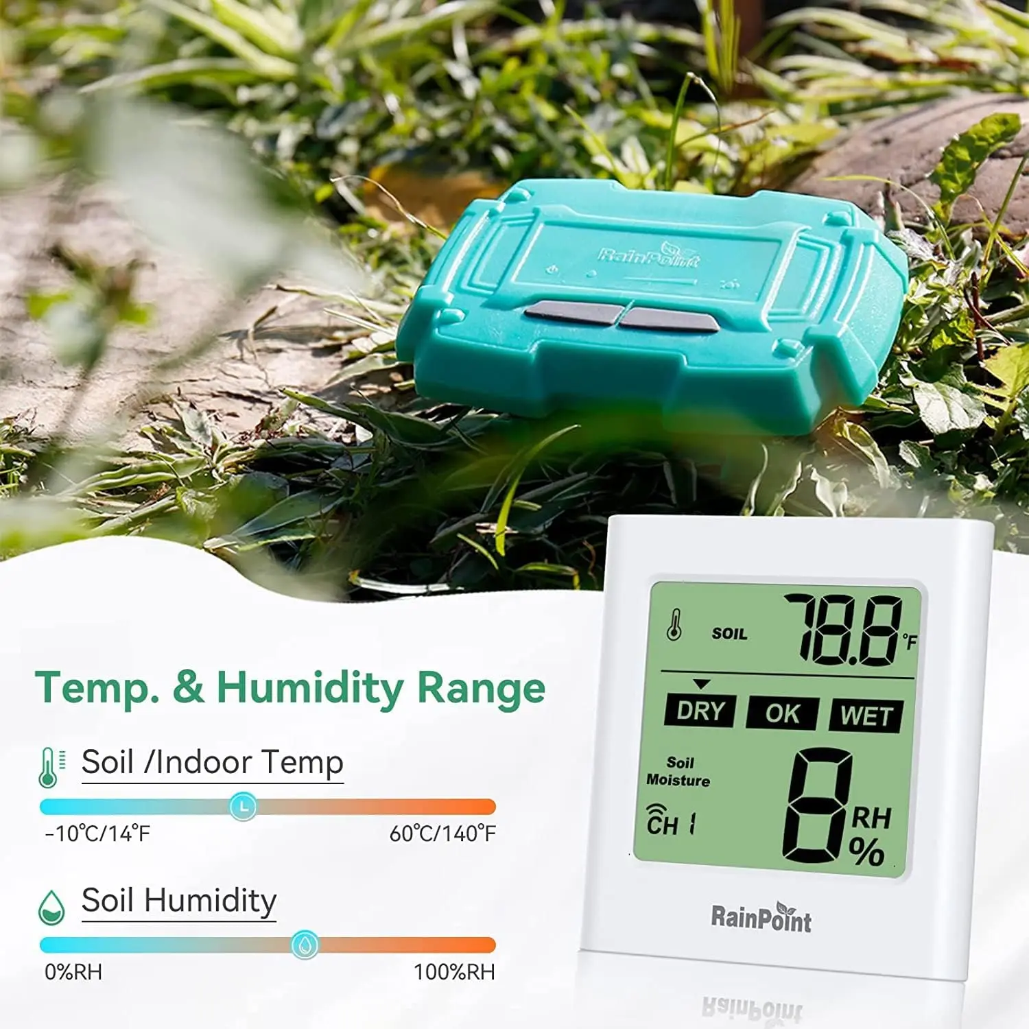 Wireless Soil Monitor Kit Including Indoor Display Monitor and Outdoor ...