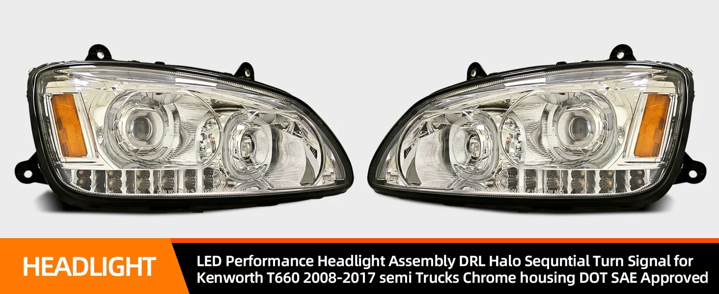 2008-2019 Kenworth T660 Dual Projector Headlight with LED Daytime ...
