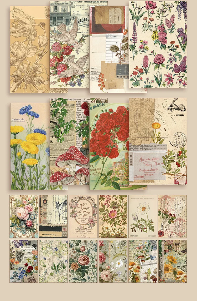 Simno Floral Plants Scrapbook Stickers - Vintage Aesthetics
