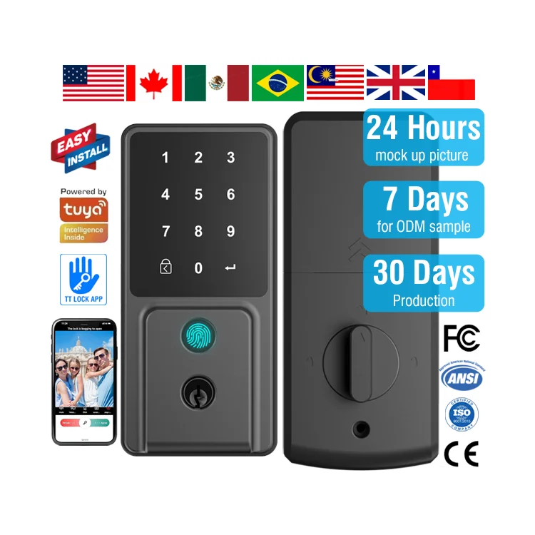 Te'an Smart Door Lock Waterproof Deadbolt With Fingerprint Password ...