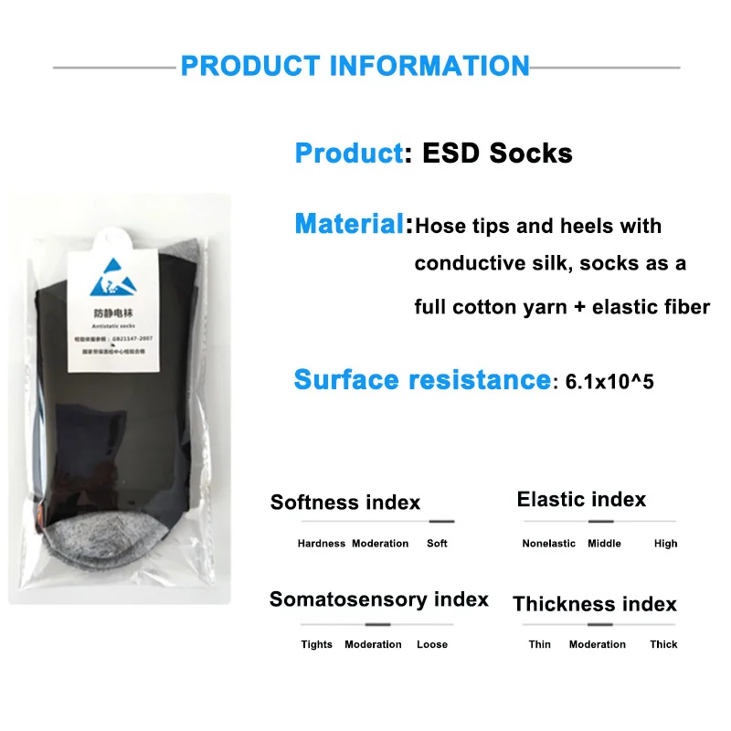 JEJOR Women/Men Conductive Silver Cleanroom ESD Socks Grounding ...
