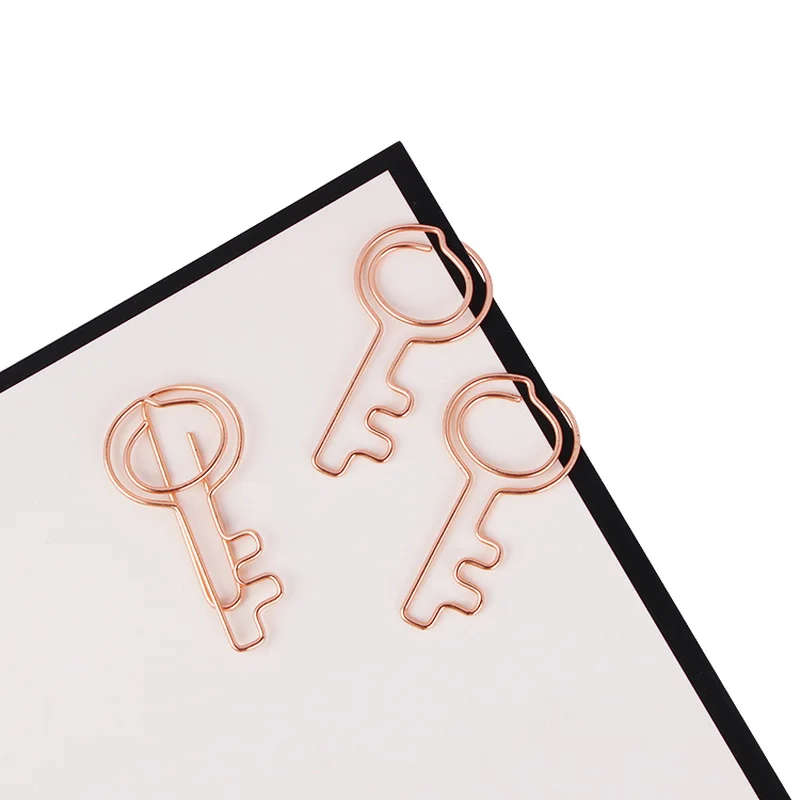 Cartoon Key Shaped Paper Clip Creative Pin Rose Gold Special Bookmark ...