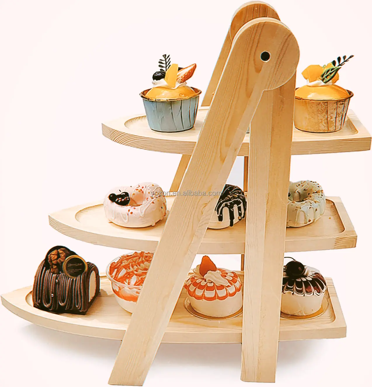 Customized 3-Tiered Wooden Cake Stand Wood Cupcake Serving Tray ...
